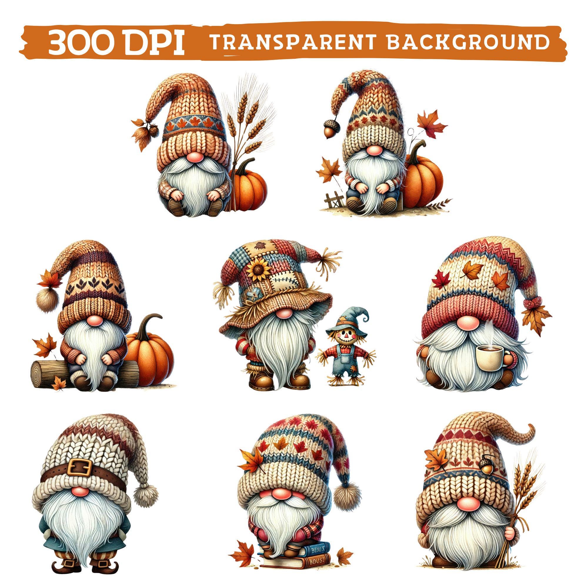 Fall Gnome Clipart, Watercolor Hello Fall Gnome Png, Autumn Gnomes ...