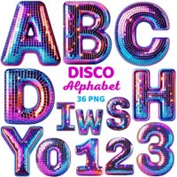 Retro Silver Disco Ball Letters Alphabet Font Png Clipart Groovy ...