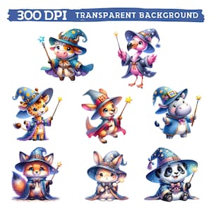 Wizard Animals Clipart, Watercolor Animal Magical Nursery, Cute Safari ...