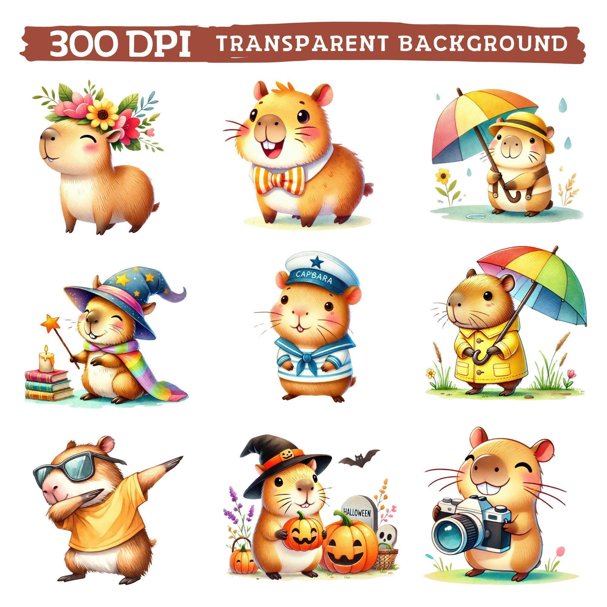 Cute Capybara Clipart, Watercolor Nursery Decor, Funny Capybara ...