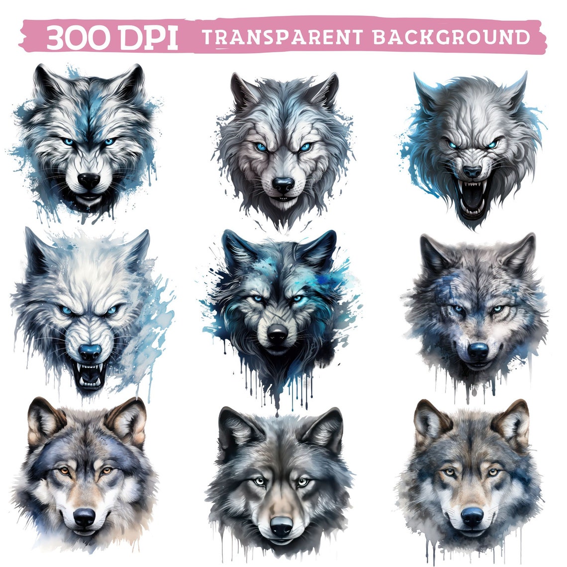 Wolf Head Clipart, Fierce Wolf Face, Wildlife Art, Angry Wolf ...