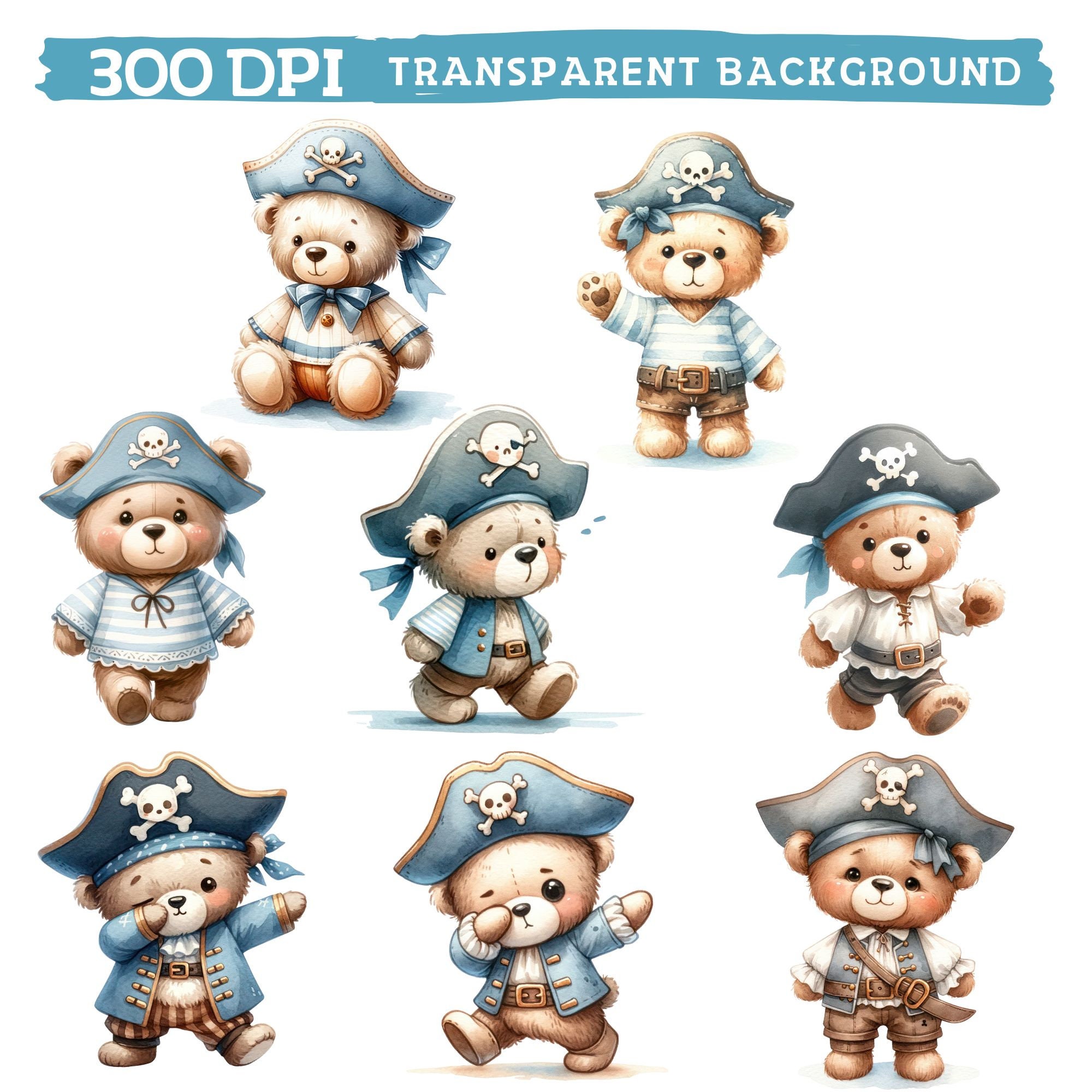 Watercolor Cute Pirate Bear Clipart, Boy Nursery Pirate Ship Flag ...