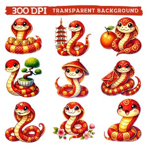 Chinese New Year Snake Clipart, Watercolor Red Gold Snake, HNY 2025 ...