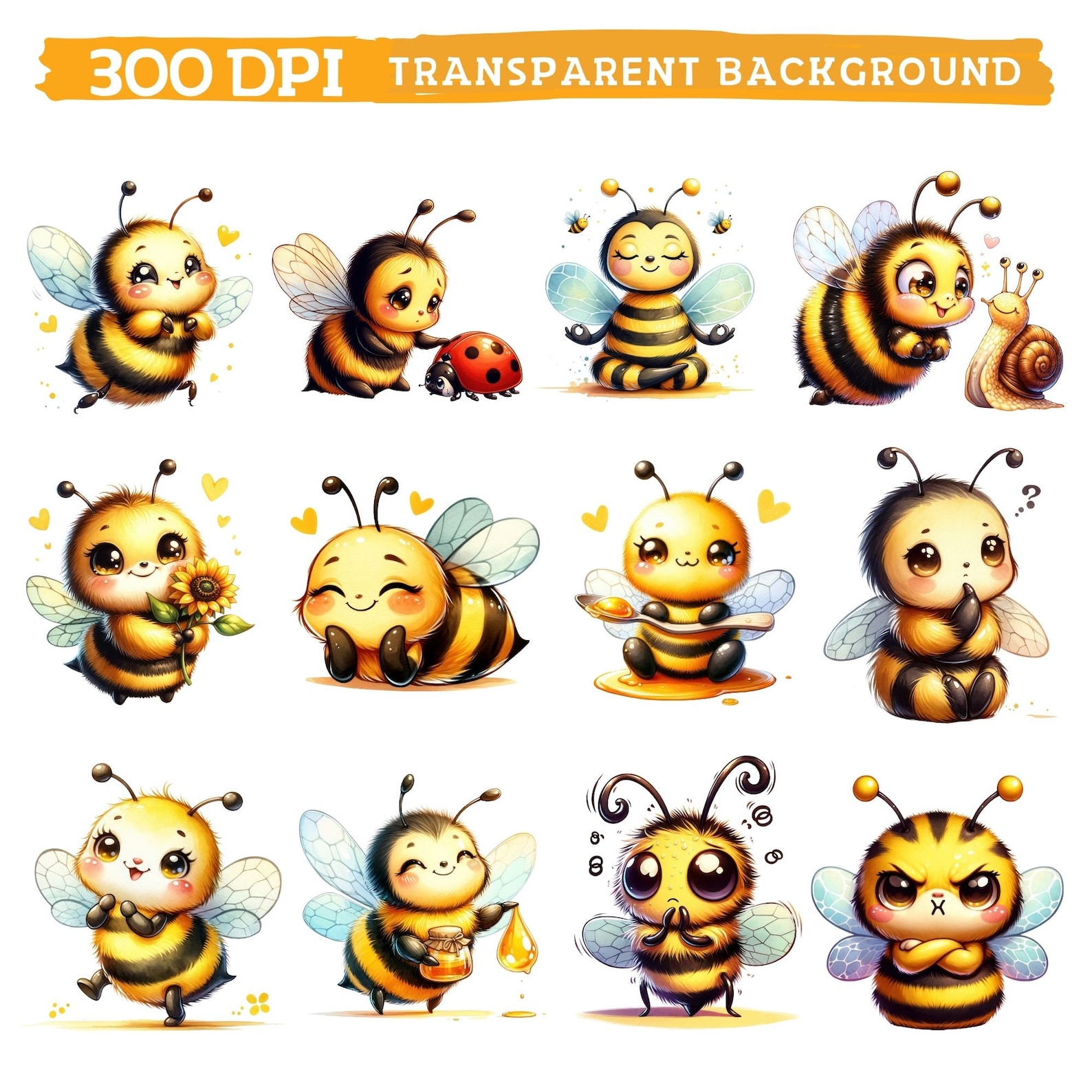 Watercolor Cute Bees Valentine Clipart Png, Summer Bee Nursery ...
