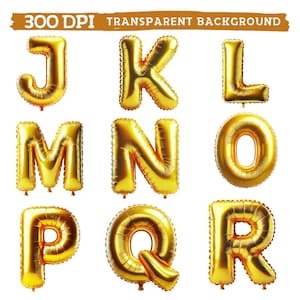 Yellow Foil Balloon Alphabet, Gold Metallic Letters & Numbers ...