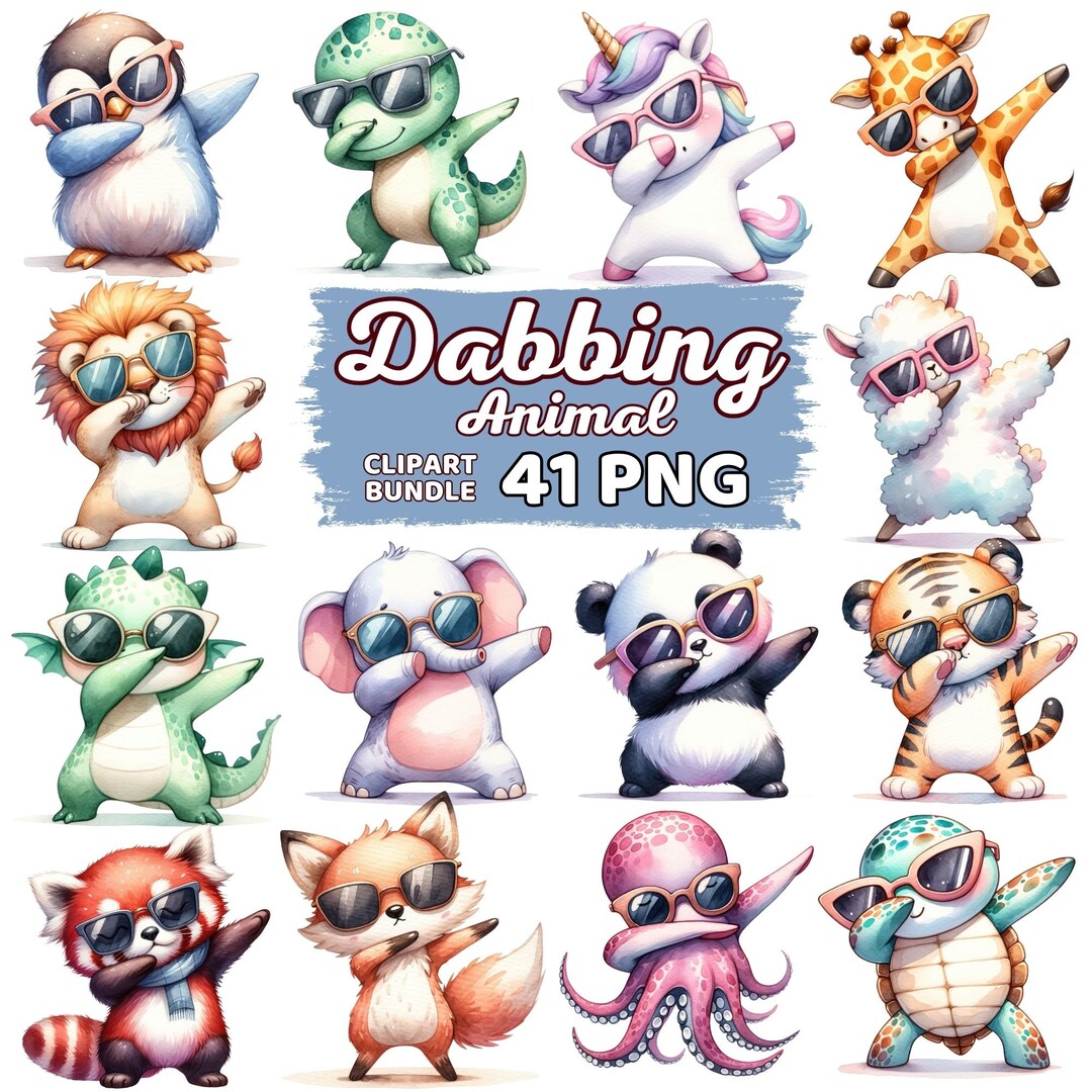 Watercolor Cute Dabbing Animals Clipart, Dabbing Unicorn, T-rex, Dog ...