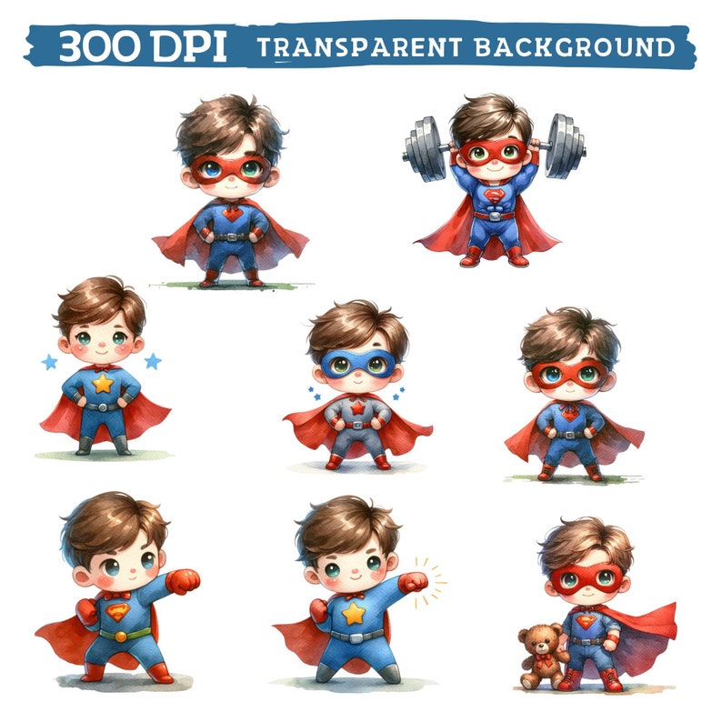 Watercolor Cute Superhero Boy Clipart, Superheroes Nursery Decor ...