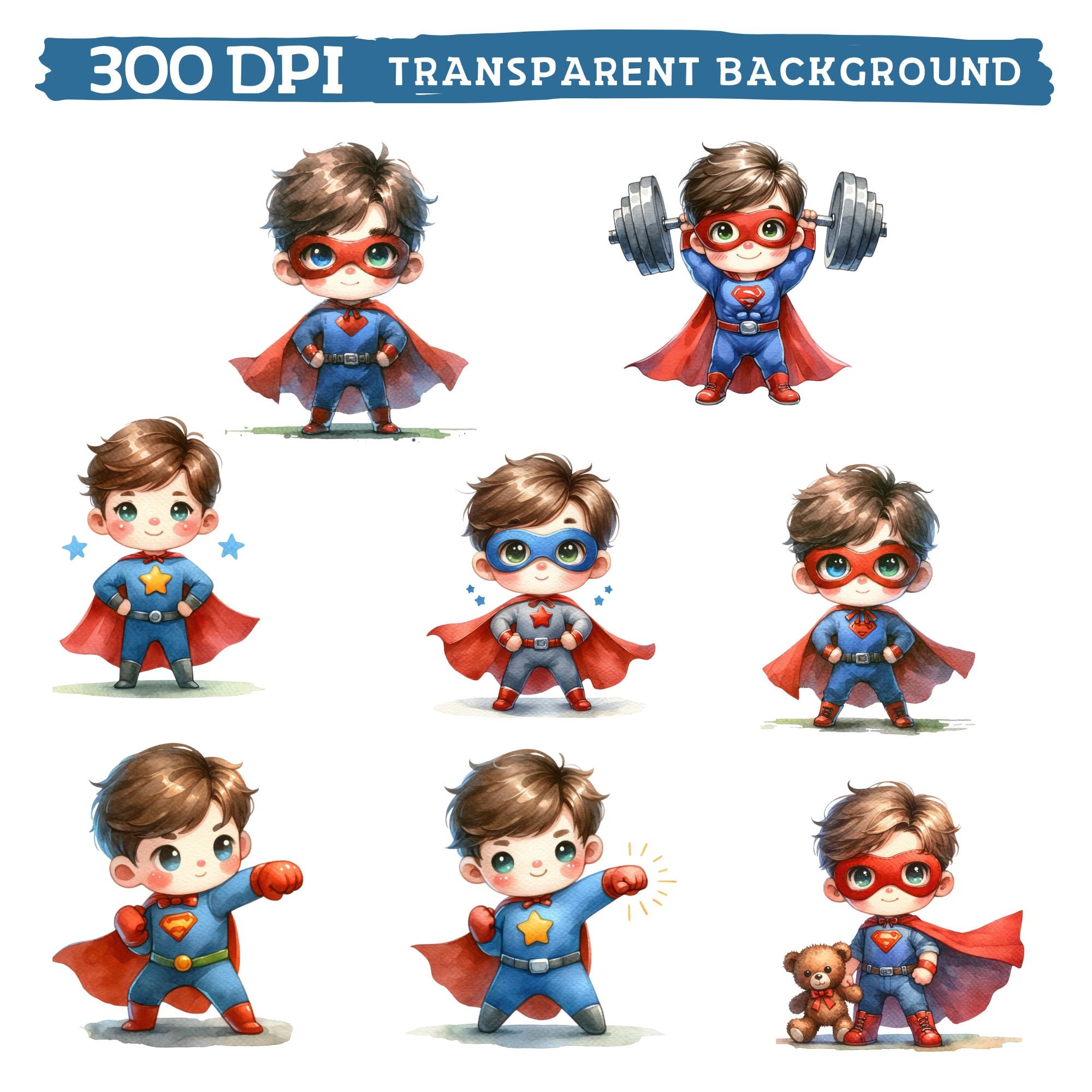 Watercolor Cute Superhero Boy Clipart, Superheroes Nursery Decor ...
