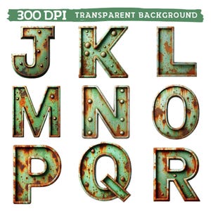 Rusty Metal Alphabet Clipart, Green Rusty Letters, Steampunk Lettering ...