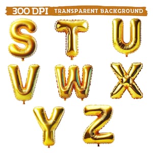 Yellow Foil Balloon Alphabet, Gold Metallic Letters & Numbers ...