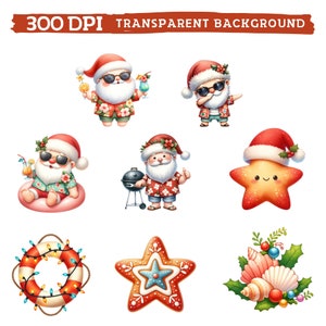 Tropical Christmas Clipart, Watercolor Cute Holiday Festive Summer ...