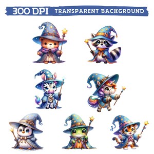 Wizard Animals Clipart, Watercolor Animal Magical Nursery, Cute Safari ...