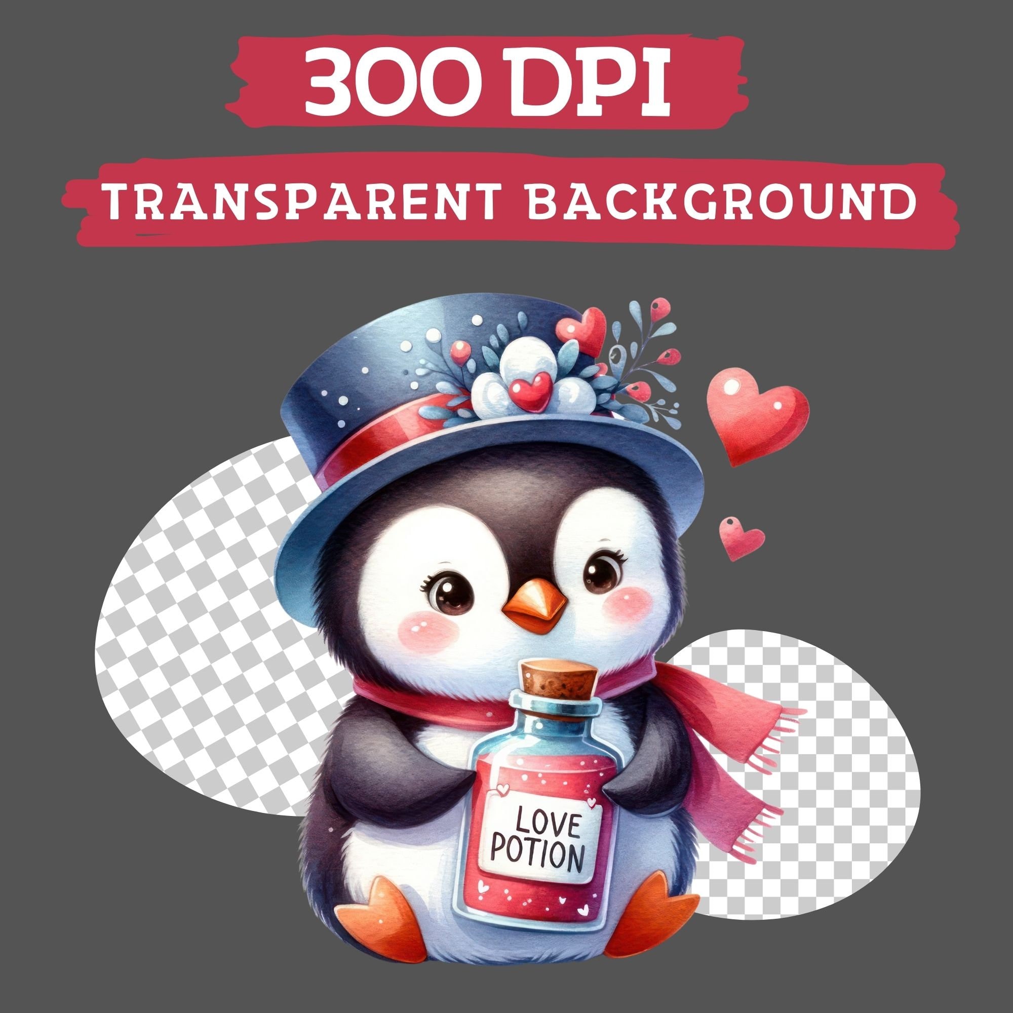 Watercolor Penguin Valentine Clipart Png, Cute Penguin Valentine's Day ...