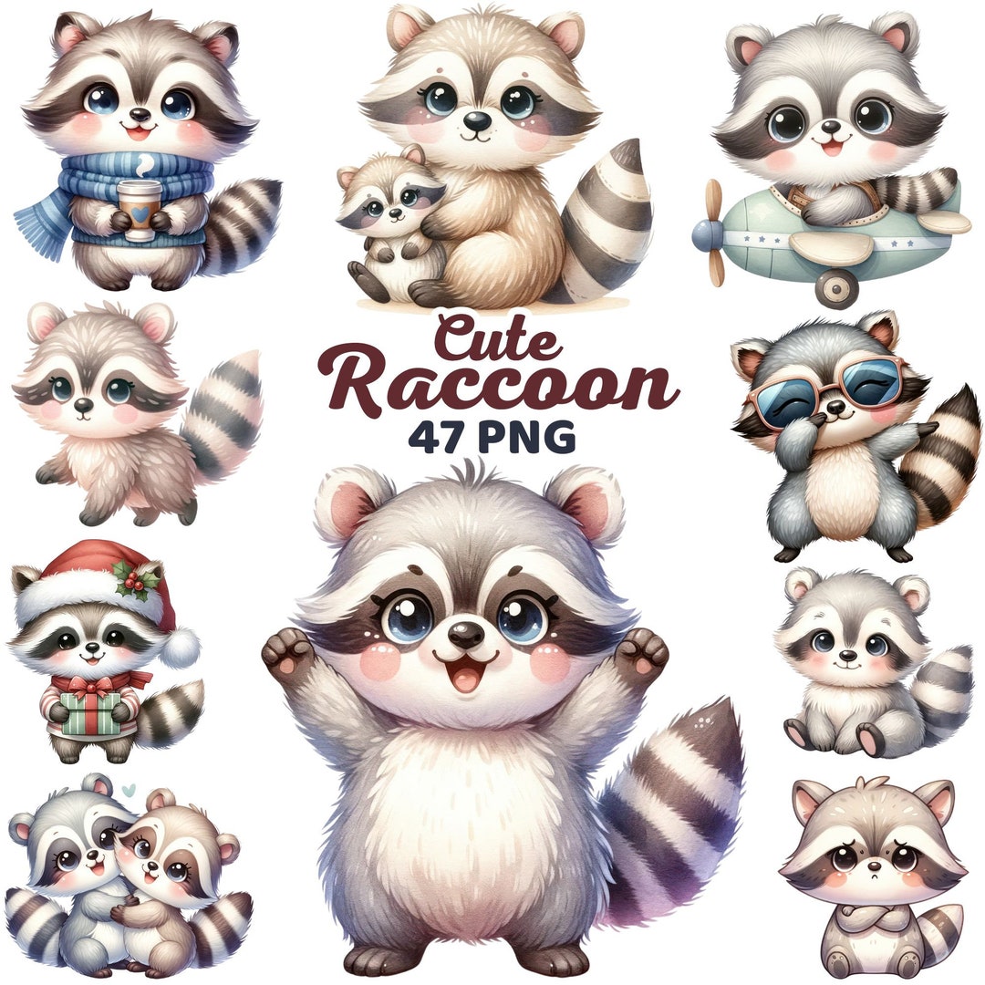 Watercolor Raccoon Clipart, Cute Raccoon Nursery Decor, Woodland Animal ...