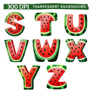 Watermelon Alphabet Clipart, Watercolor Letters and Numbers, Cute ...
