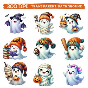 Watercolor Halloween Ghost Clipart, Cute Spooky Costume, Festive Ghosts ...