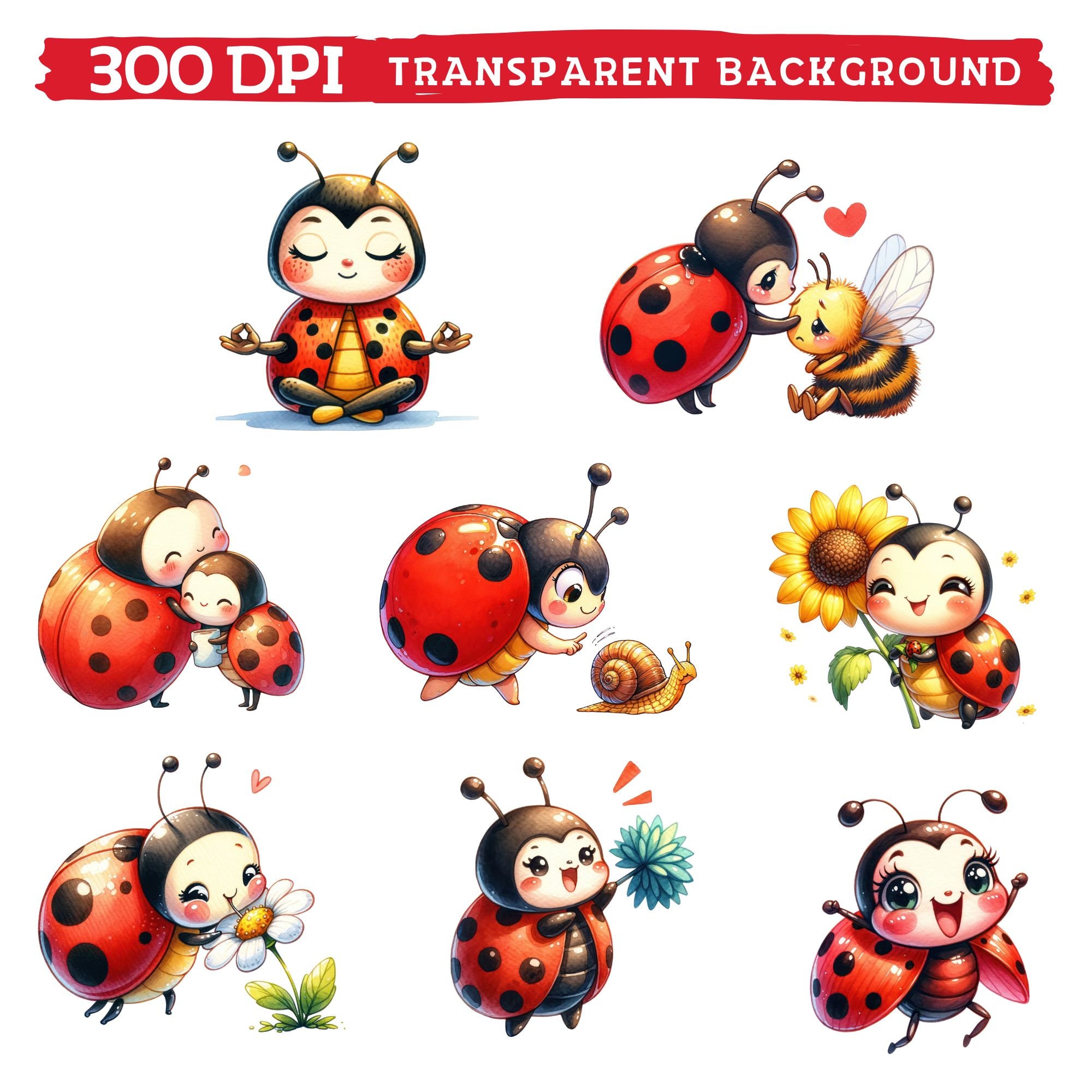 Watercolor Cute Ladybug Clipart, Spring Summer Bug Nursery Sublimation ...