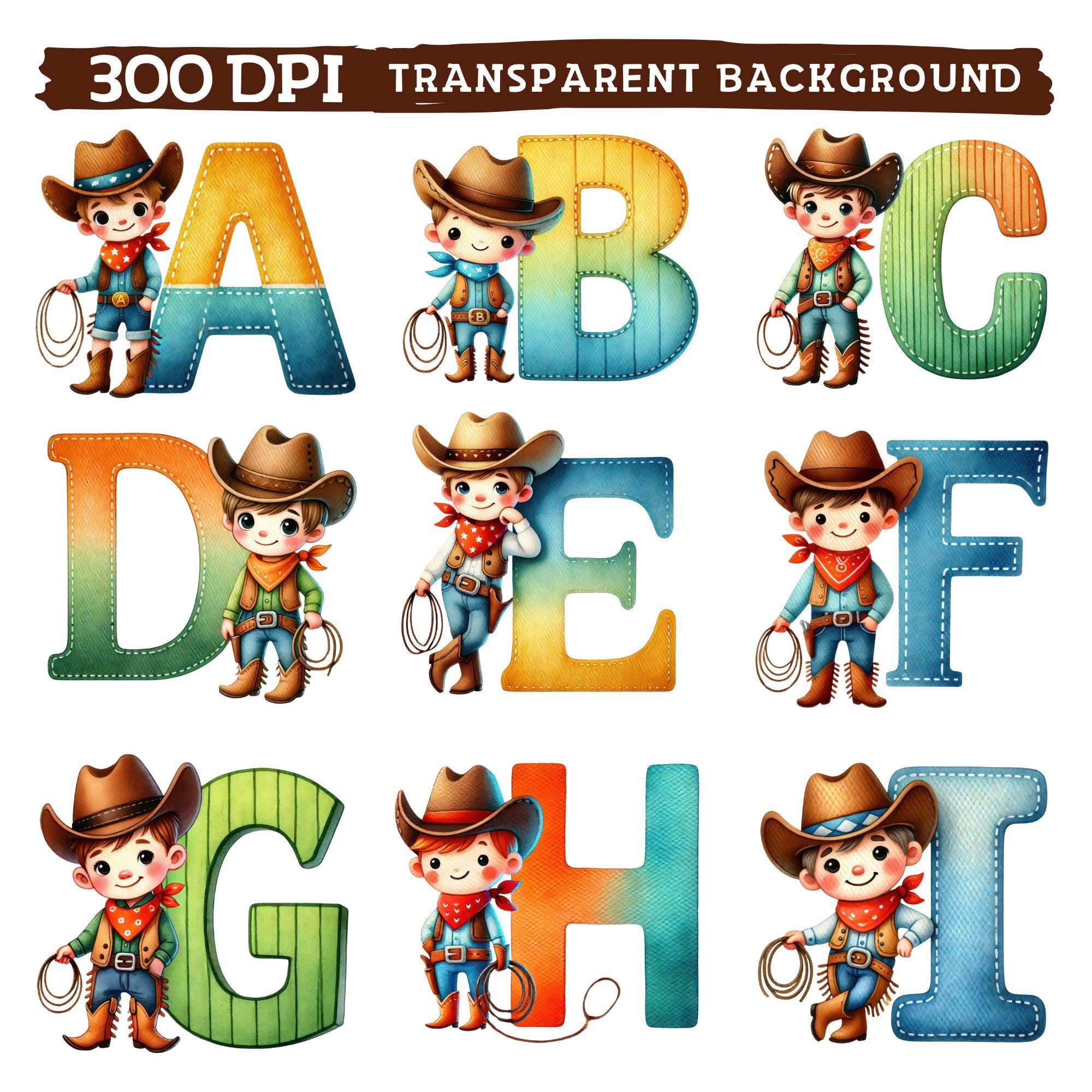Cowboy Alphabet Clipart, Western Letters & Numbers, Rodeo Sublimation ...