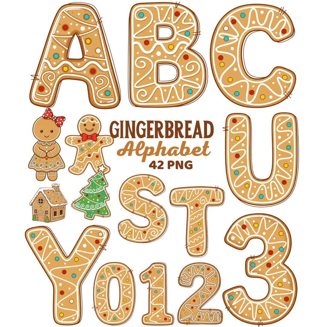 Gingerbread Alphabet Clipart, Christmas Letters & Numbers Xmas Baking ...