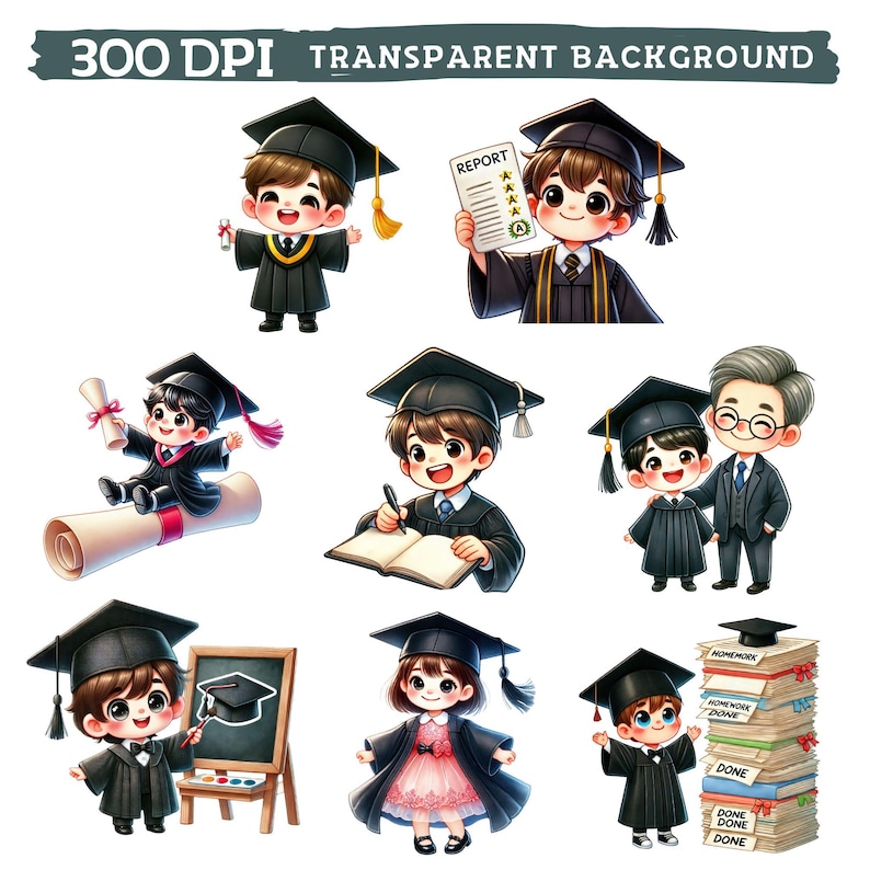 Graduate Kids Clipart, Watercolor Preschool Kindergarten Graduation Boy ...