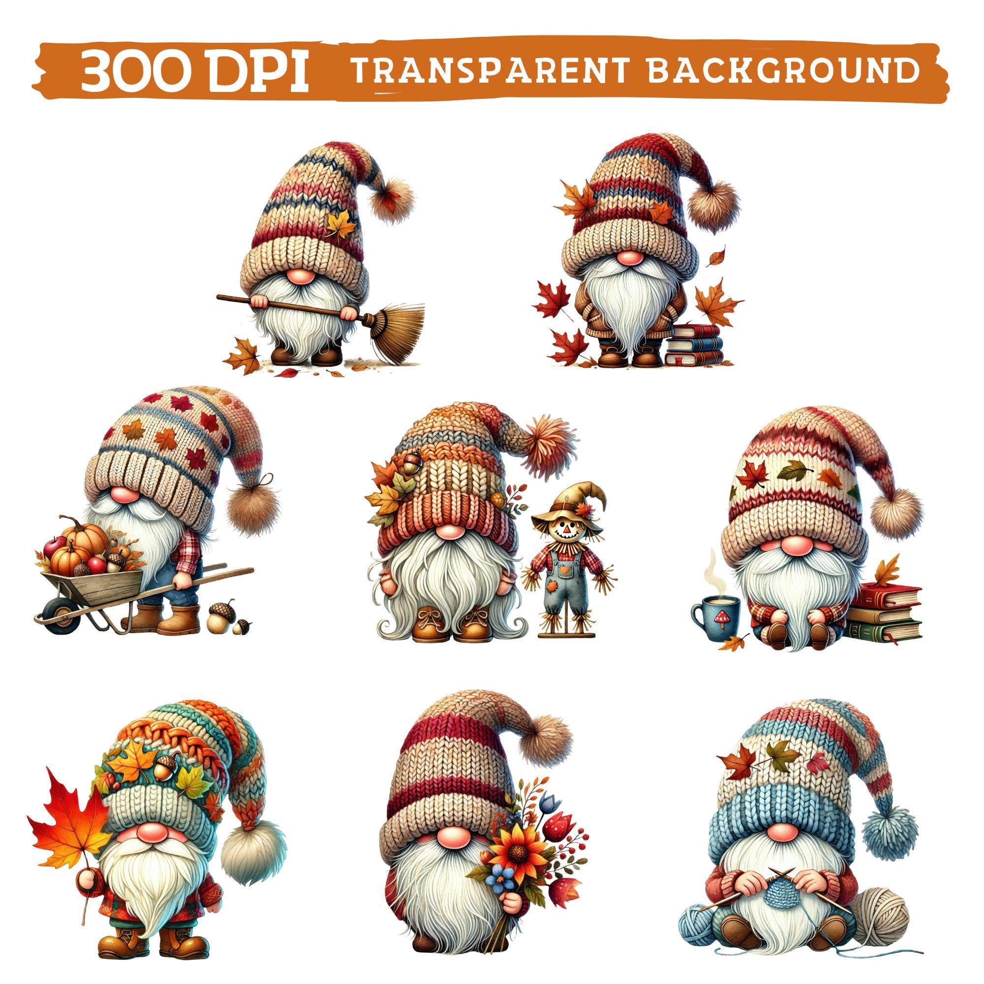 Fall Gnome Clipart, Watercolor Hello Fall Gnome Png, Autumn Gnomes ...