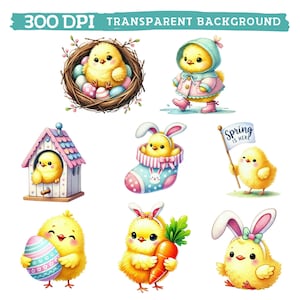 Cute Easter Chick Clipart, Watercolor Baby Chicken and Eggs, Farm ...