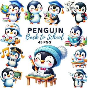 Penguin Back to School Clipart, Watercolor Cute Teacher Student Animal ...