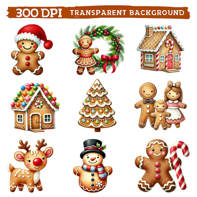 Christmas Gingerbread Clipart, Watercolor Cute Holiday Nursery Decor ...