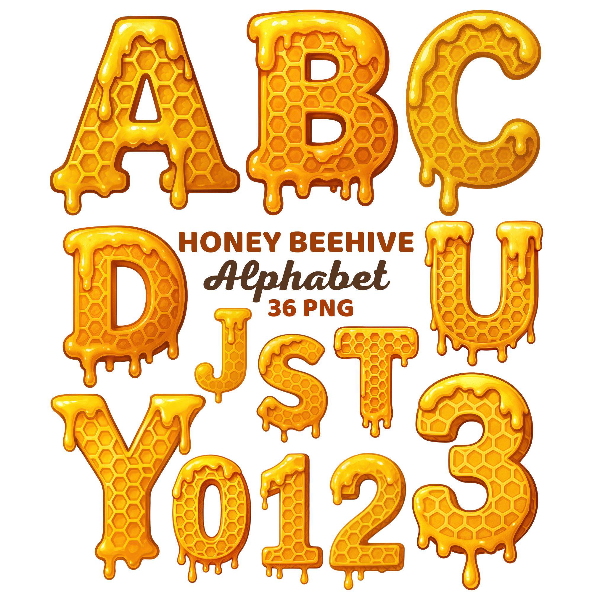 Honey Beehive Alphabet Clipart, Watercolor Cute Dripping Letters ...