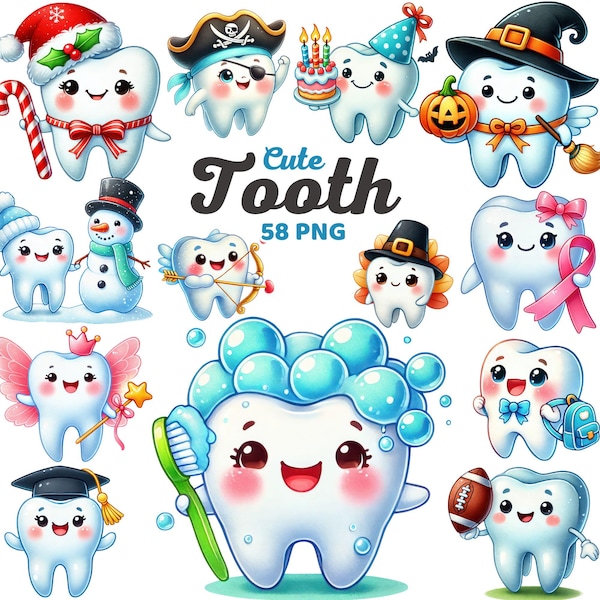 Cute Tooth Clipart - Etsy