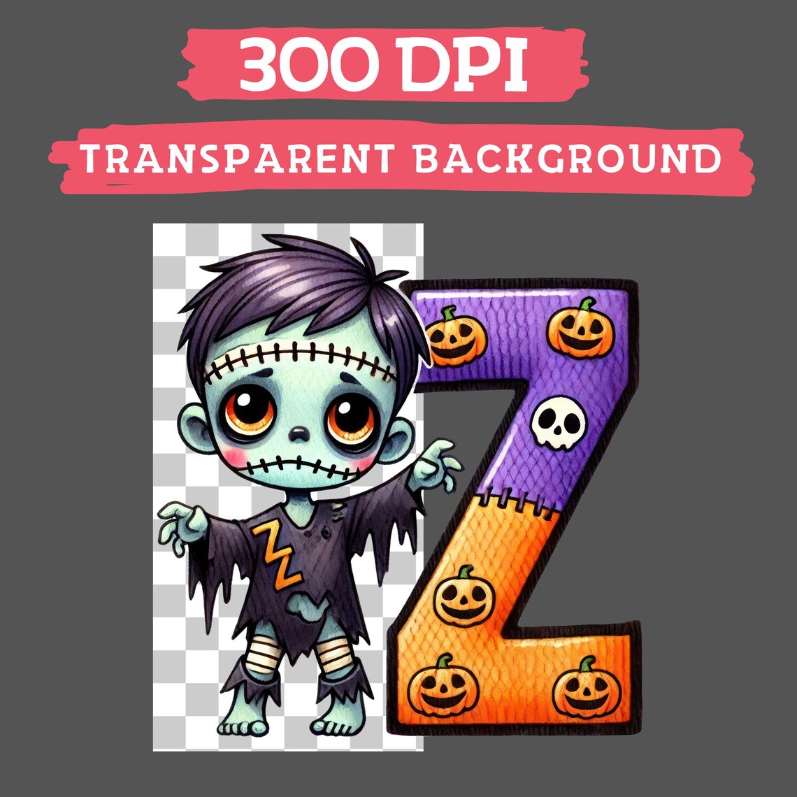 Spooky Halloween Alphabet Clipart, Watercolor Letters & Numbers ...