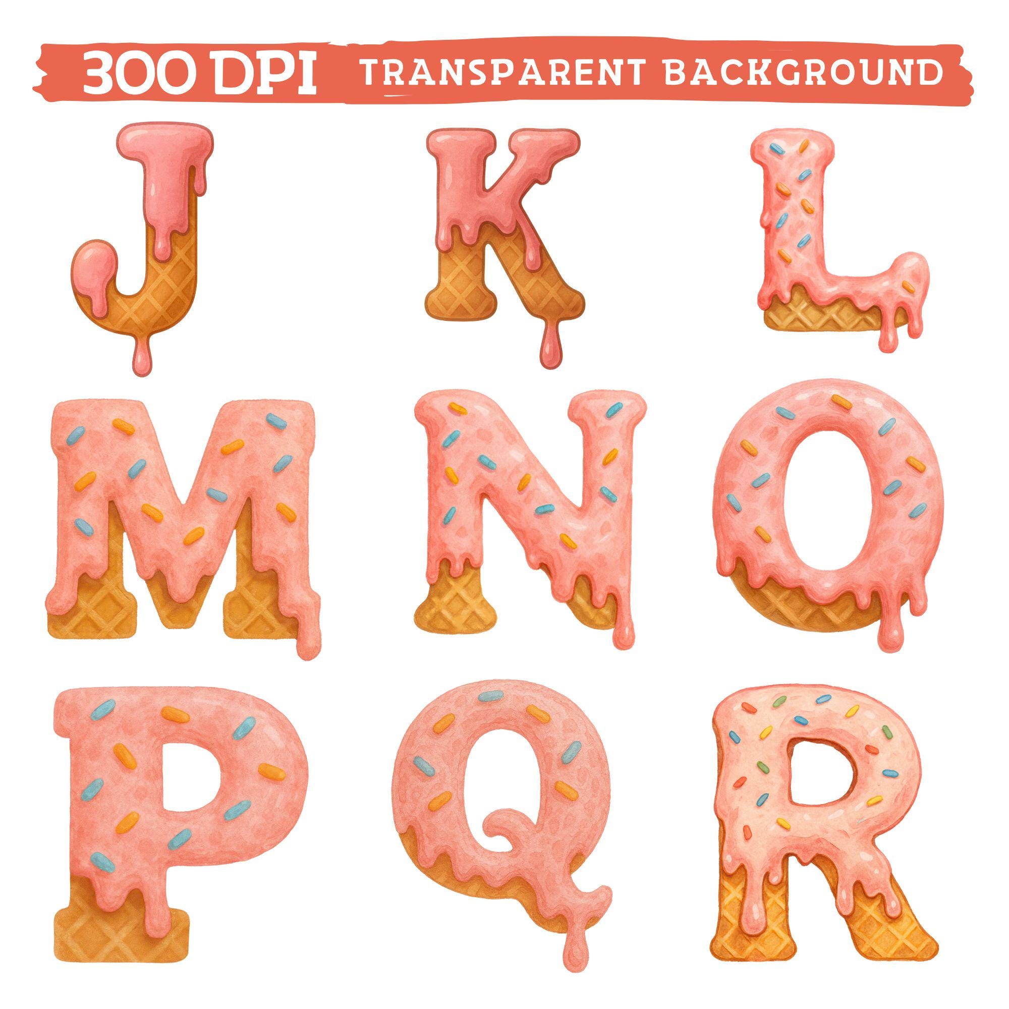 Ice Cream Alphabet Clipart, Watercolor Letters and Numbers Dripping ...
