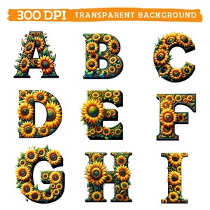 Sunflower Alphabet, Sunflower Numbers Letters Png, Sunflowers Alphabet ...