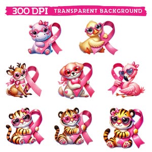 Cute Breast Cancer Awareness Animals Clipart, Woodland Jungle Animal ...