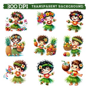Cute Hawaiian Hula Boy Clipart, Watercolor Tropical Beach Summer, Luau ...
