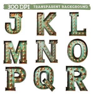 Rusty Marquee Alphabet Clipart, Green Rusty Metal Letters, Steampunk ...