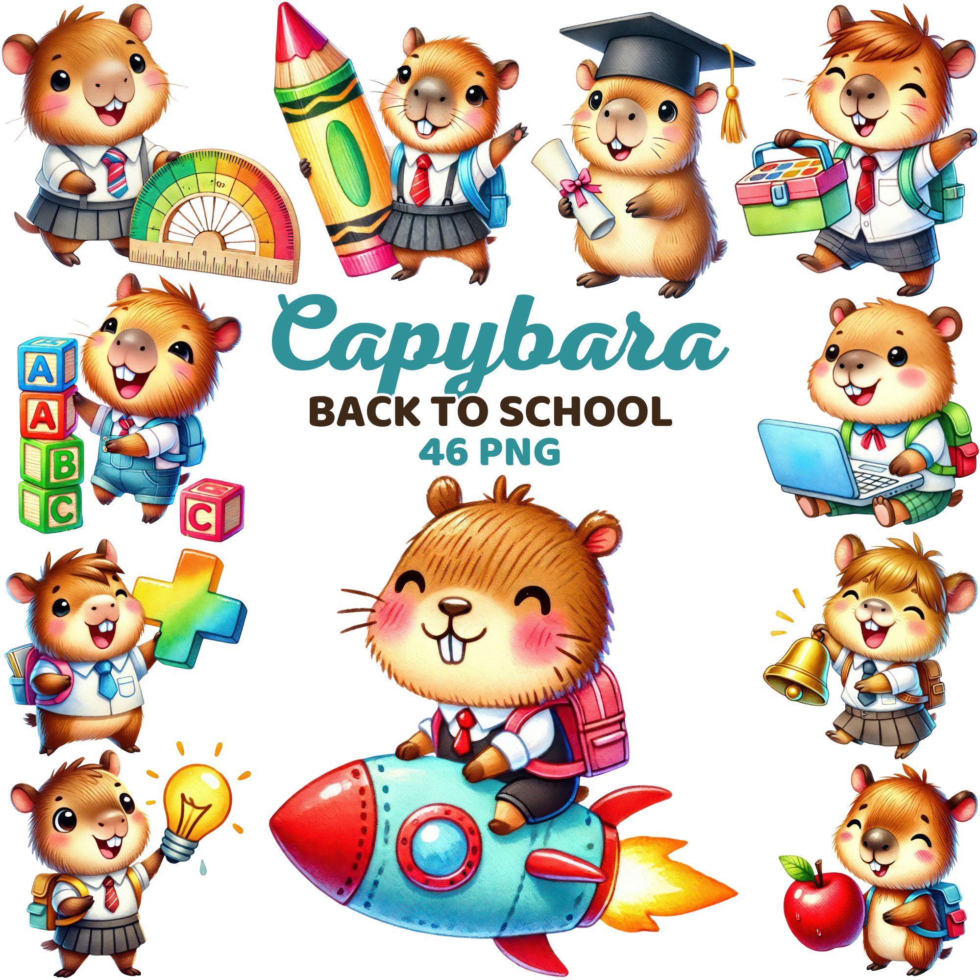 Back to School Capybara Clipart, Watercolor Cute Classroom Nursery ...