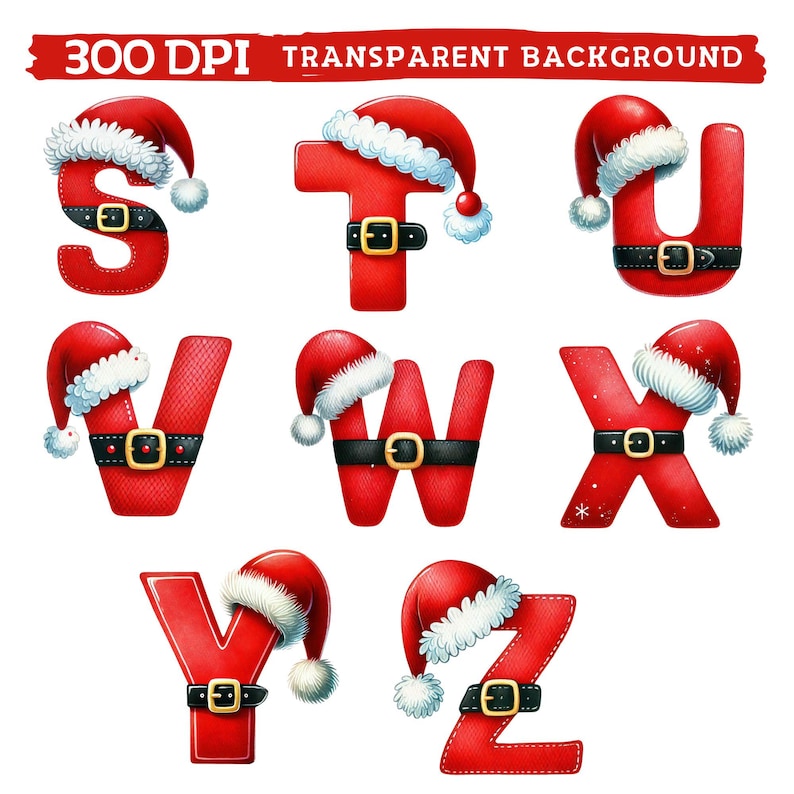 Santa Alphabet Clipart, Watercolor Christmas Xmas Letters & Numbers ...