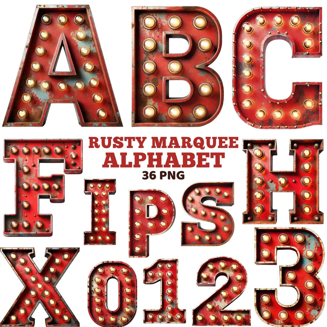 Rusty Marquee Alphabet Clipart, Red Rusty Metal Letters, Steampunk ...