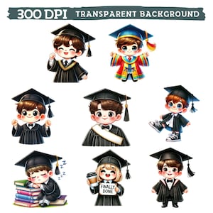 Graduate Kids Clipart, Watercolor Preschool Kindergarten Graduation Boy ...