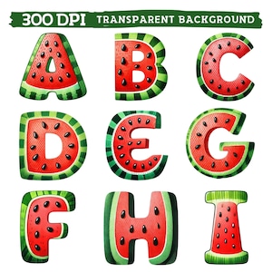 Watermelon Alphabet Clipart, Watercolor Letters and Numbers, Cute ...