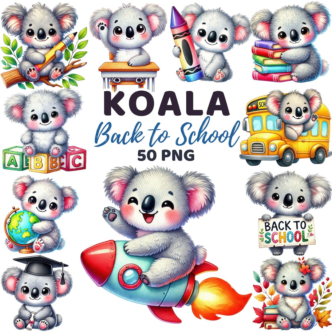 Koala Back to School Clipart, Watercolor Cute School Animal, Teacher ...