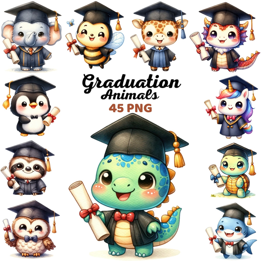 Graduation Animals Clipart, Watercolor Cute Academic Celebration ...