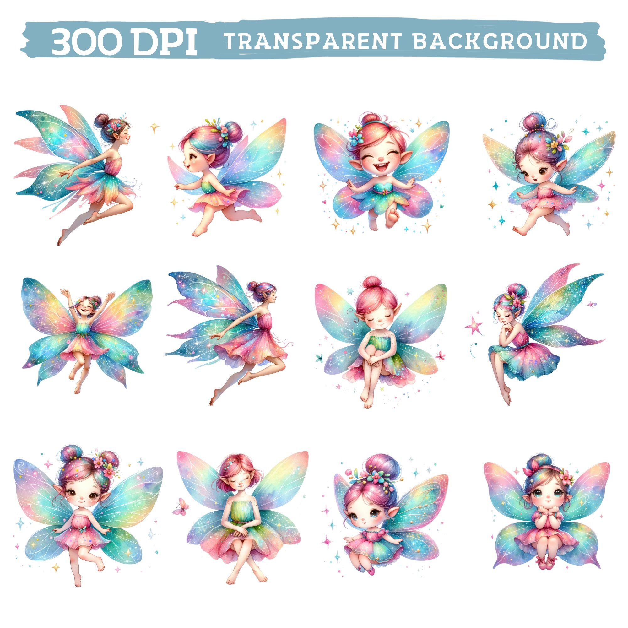 Watercolor Cute Fairy Clipart, Magical Fairy Garden House Flowers ...