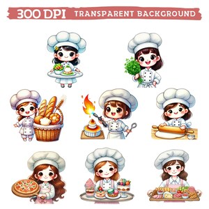 Cute Girl Chef Clipart, Watercolor Kids Kitchen, Cooking, Baking ...
