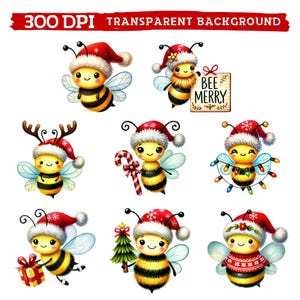 Christmas Bee Clipart, Watercolor Cute Holiday Bees, Nursery Decor ...