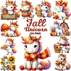 Cute Fall Unicorn Clipart, Watercolor Sweet Autumn Harvest Unicorn ...