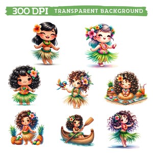 Cute Hawaiian Hula Girl Clipart, Watercolor Tropical Beach Summer, Luau ...