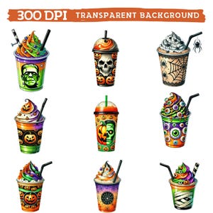 Halloween Coffee Cup Clipart, Watercolor Spooky Fall, Pumpkin Coffee ...