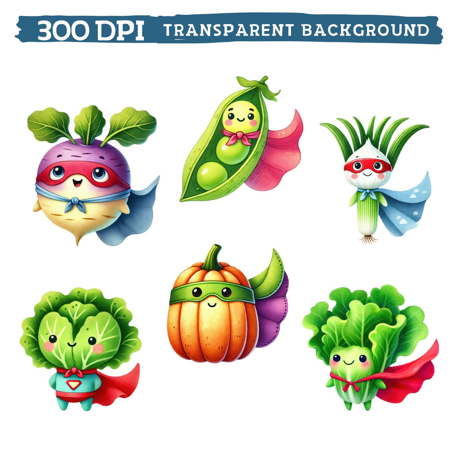 Superhero Vegetables Clipart, Watercolor Cute Healthy Food, Kids Veggie ...